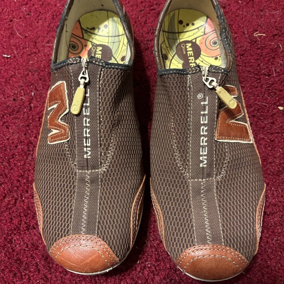 Merrell | Shoes | Merrell Womens Zip Shoes Sz 8 Leather Guc Brown ...